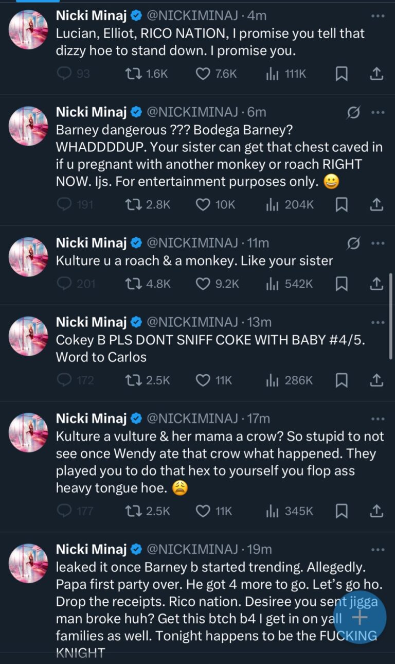 Nicki Minaj Calls Cardi B’s 7-Year-Old Daughter A Monkey, Roach
